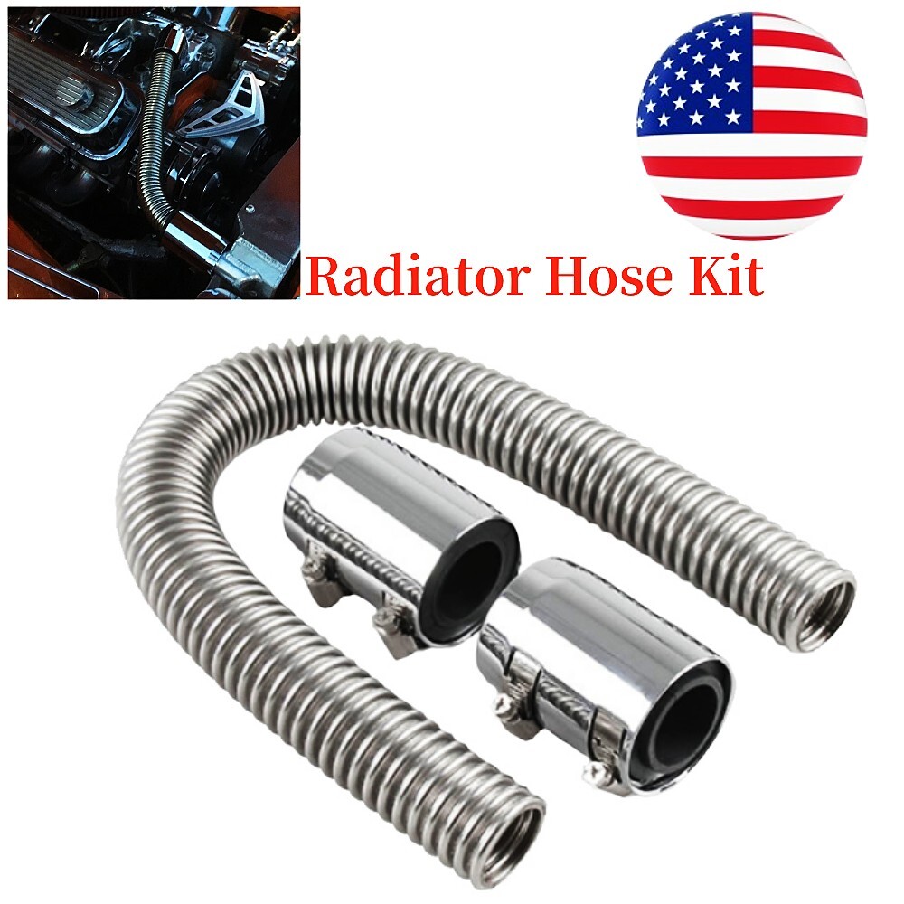 US Stainless Steel 24inch Upper/Lower Radiator Hose Kit w/Chrome Caps ...