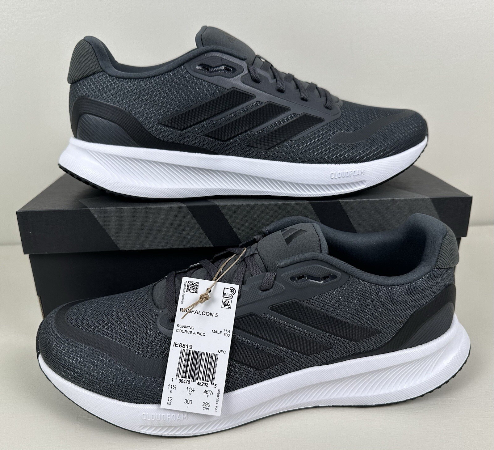 Adidas Runfalcon 5 Shoes Men’s Size 12 Grey/Black Gym Workout Running ...