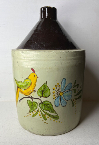 Vintage Antique Stoneware Jug Hand Painted PA Dutch German Folk Art ...