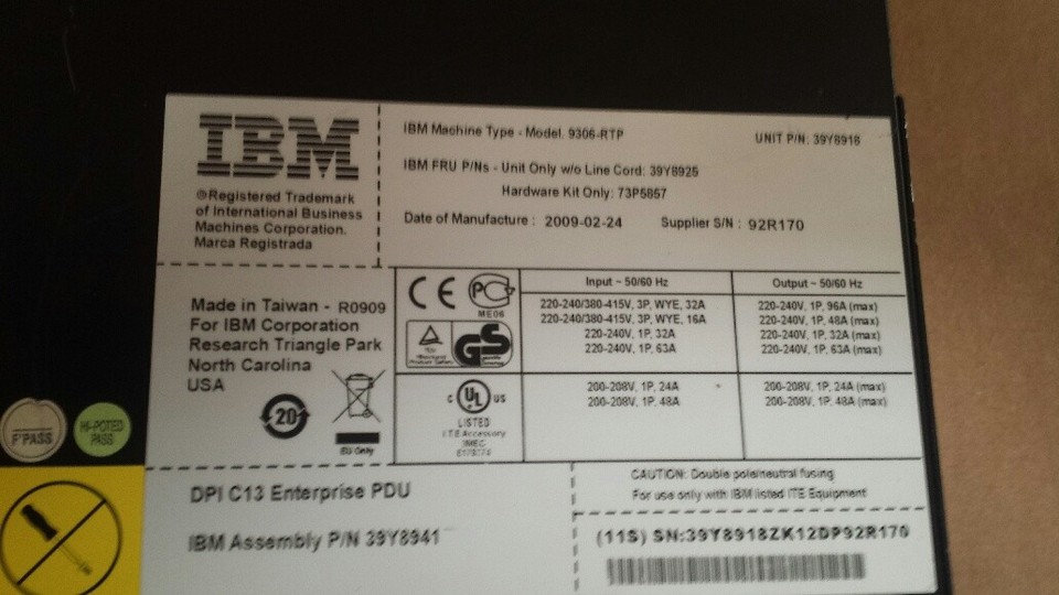 IBM 39Y8918 9306-RTP Power Distribution Unit | eBay