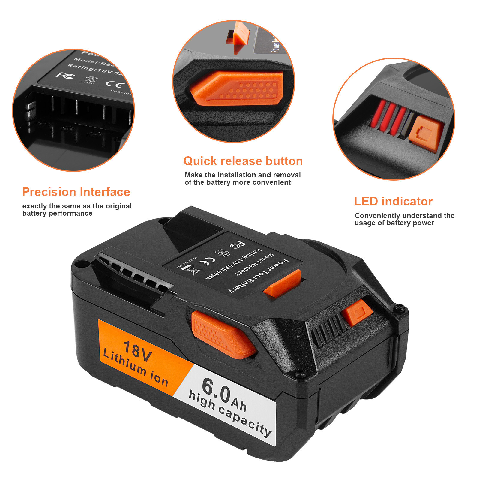 6000mAh for Ridgid R840085 6.0Ah Lithium Battery 18Volt R840087 Power ...