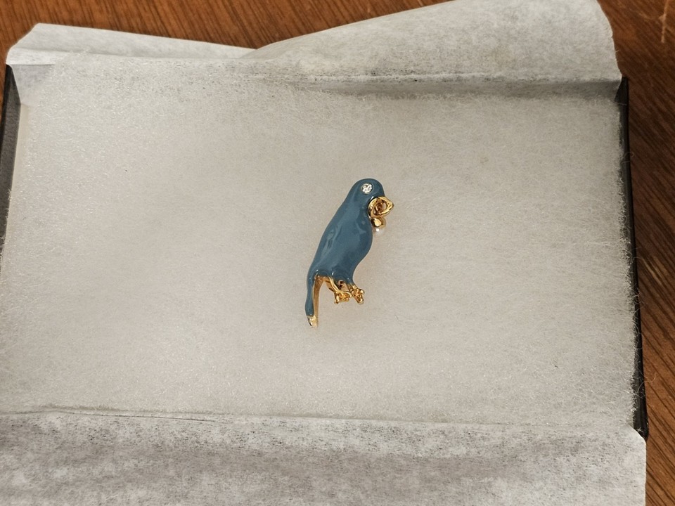 Ann Hand "Little Blue Bird Of Happiness" Brooch Pin NEW Enamel Gold ...