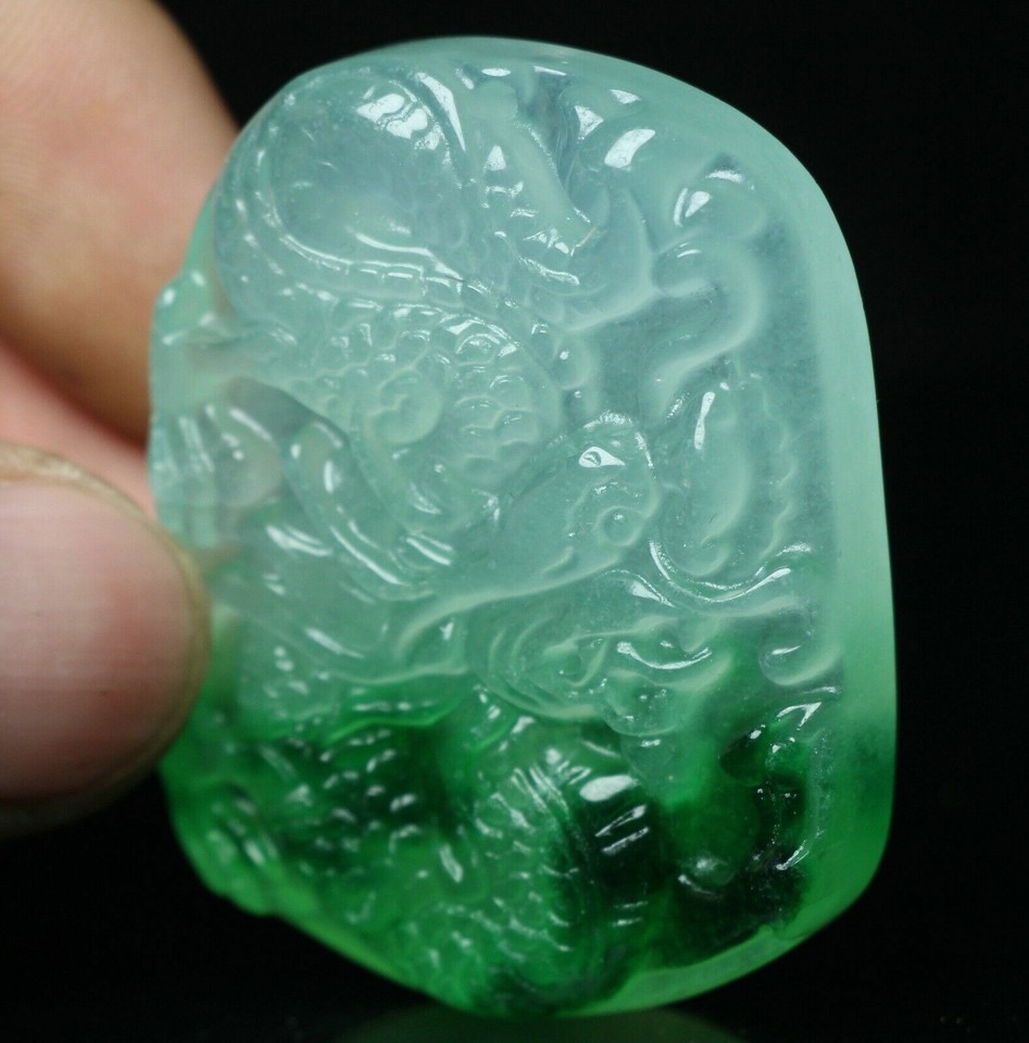 5 CM China Green Jade Jadeite Emerald Zodiac Year Animal Dragon Yu bi ...