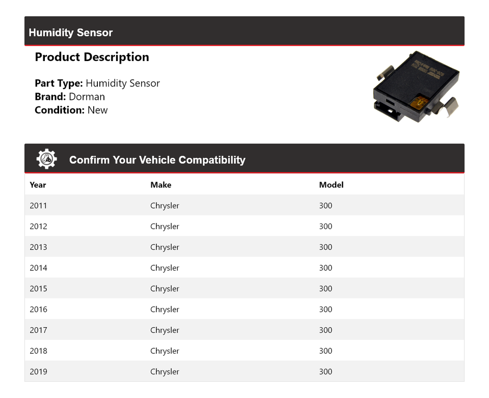 For 2011-2019 Chrysler 300 Dorman Humidity Sensor 2012 2013 2014 2015 ...