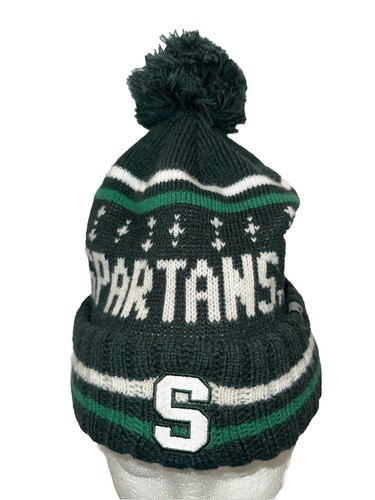 Michigan State Spartans Stocking Hat Cap Green White with Pom on Top ...