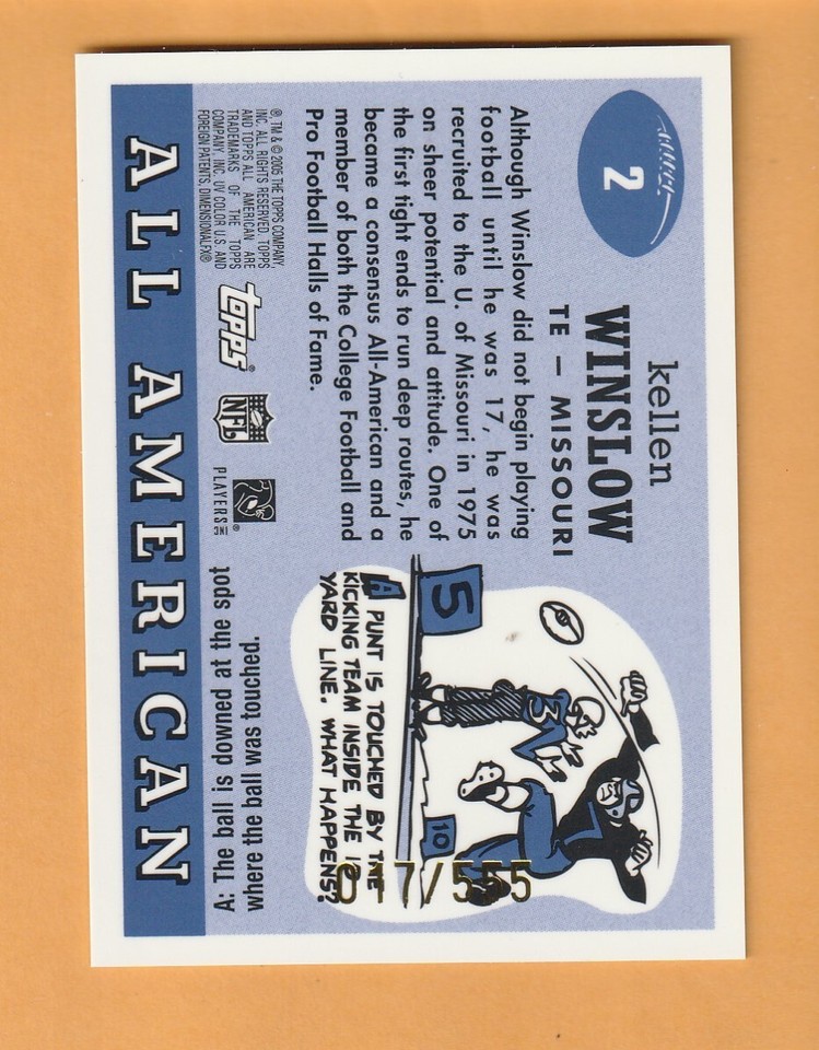 Kellen Winslow Missouri Tigers 2005 Topps All American Chrome #2 /555 ...