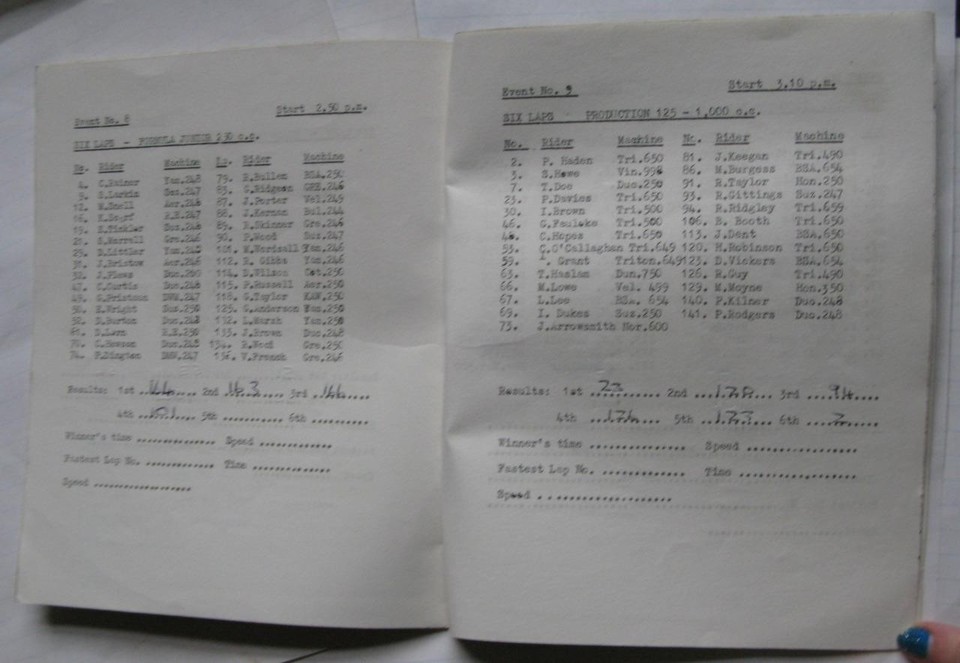 SNETTERTON 6 Aug 1967 Restricted Motorcycle Race Meeting Official ...