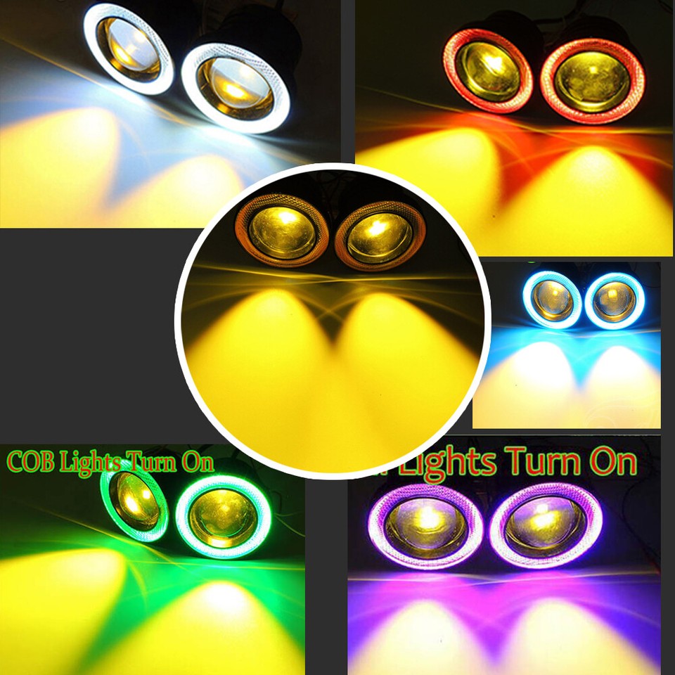 2x 2.5/3/3.5" inch Yellow LED Fog Lights with Angel Eyes Halo Ring Car ...