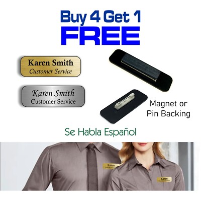 1X3 EMPLOYEE PERSONALIZED NAME TAG BADGE MAGNET OR PIN IDENTIFICATION ...