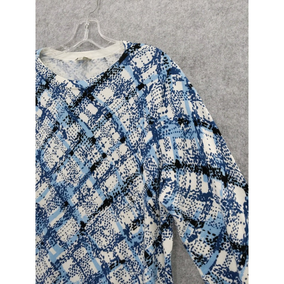 Talbots Plus Size Abstract Plaid Print Long Sleeve Knit Top Sweater 2X ...