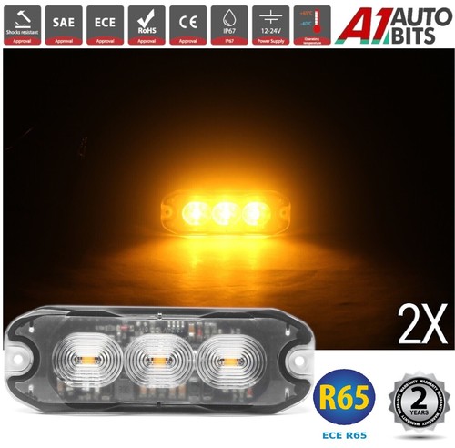 2x 3 Led Amber Recovery Strobe Flashing Grille Lightbar Lamps R65 Truck ...