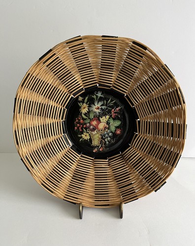 VINTAGE Tin Fruit & Flower Plate With Basket Weave Body 9” | eBay
