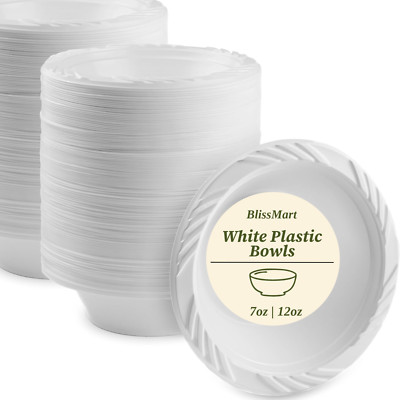 White Plastic Bowls 7oz 12oz Reusable Disposable Party Bowl Dessert ...