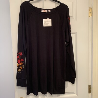 Quacker Factory Fall Embroidered Raglan Sleeve Knit Top XL New W/Tags ...