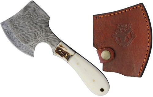 Marbles Hatchet 3" Damascus Steel Axe Head Full Tang White Smooth Bone ...