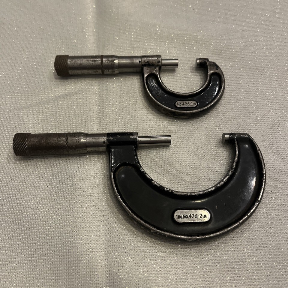 Starrett 2Pc 436 0”- 1”, 1"- 2" Outside Micrometer With Ratchet Thimble ...