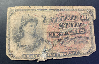 1863 10 Cent Fourth Issue Fractional Currency Obsolete Bank Note Bill ...