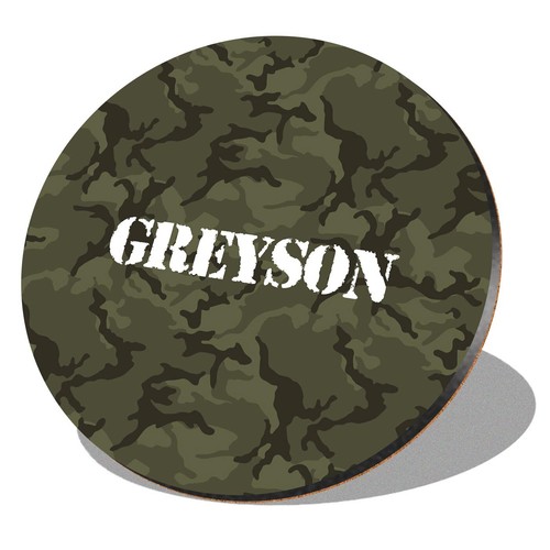 1 x Round Coaster - Name Greyson Camouflage Army Military Lettering ...
