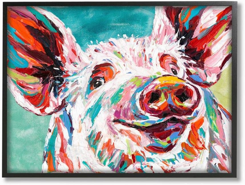 Stupell Industries Brightly Painted Pig Framed Wall Art, Multi-Color ...