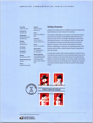 USPS SOUVENIR PAGE HOLIDAY SNOWMEN SET OF (4) DIFFERENT 2002 | eBay