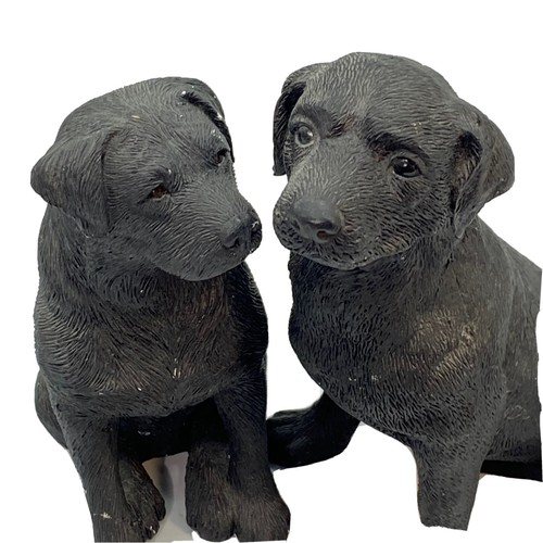 2 Black Labrador Lab Figurines Hand Painted Sandicast Dogs | eBay