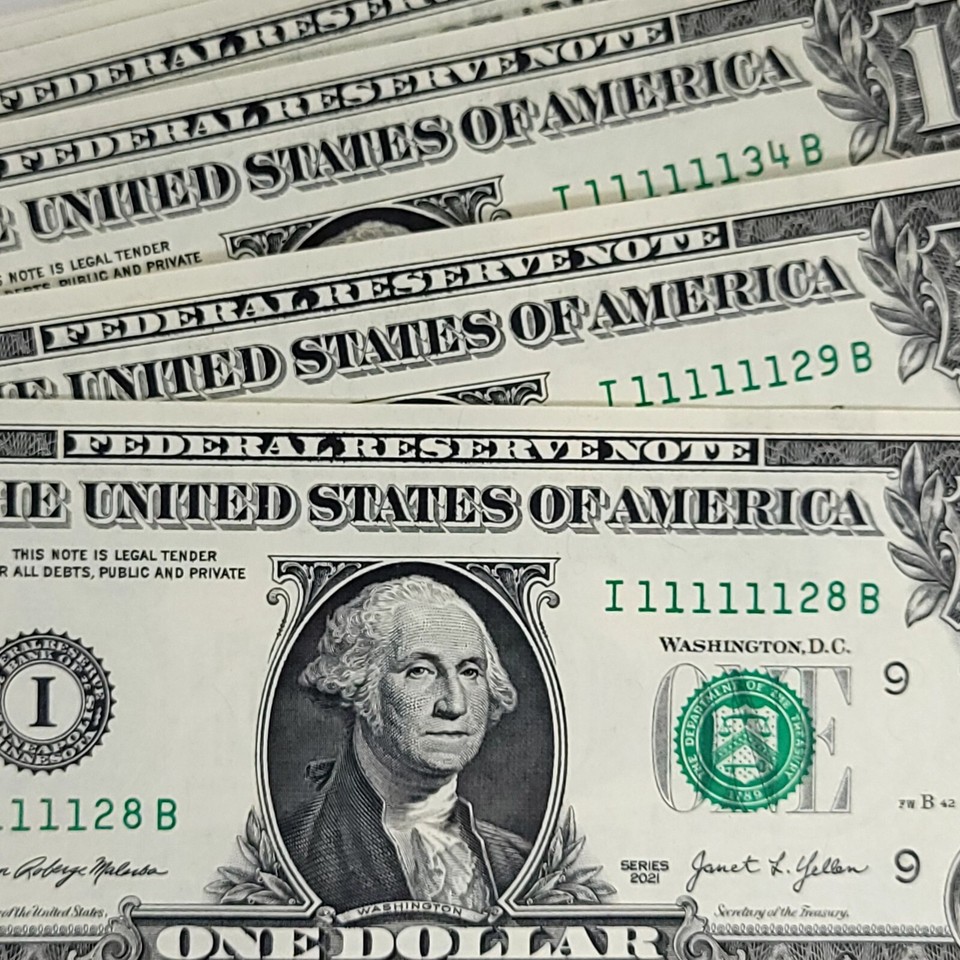 6 in a Row 1s Fancy Serial Number 1 Dollar Bill Crisp Choose 1 Note ...