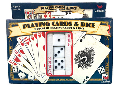 BRAND NEW SET OF 2 DECKS FULL SIZE PLAYING CARDS & FIVE DICE CARDINAL ...