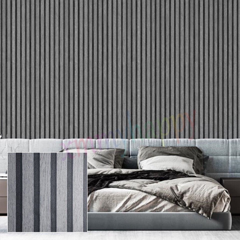 Wooden Slat Panelling Wallpaper 3D Wood Panel Effect Stripe Home Room ...