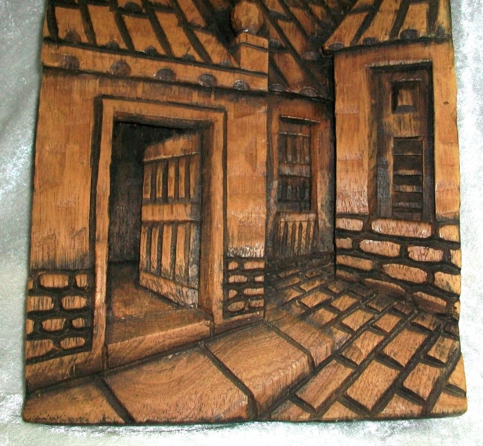 Vintage Valdir Carved Wood Favela Tile Roofs Bas Relief Sculpture Rio ...