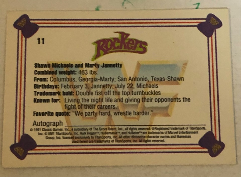 The Rockers Shawn Michaels Marty Janety WWF WWE Trading Card 1991 #11 ...