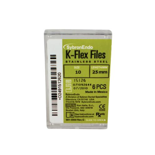 Kerr Dental 15126 SybronEndo K-Flex Files Stainless Steel 25mm #10 6/Bx ...