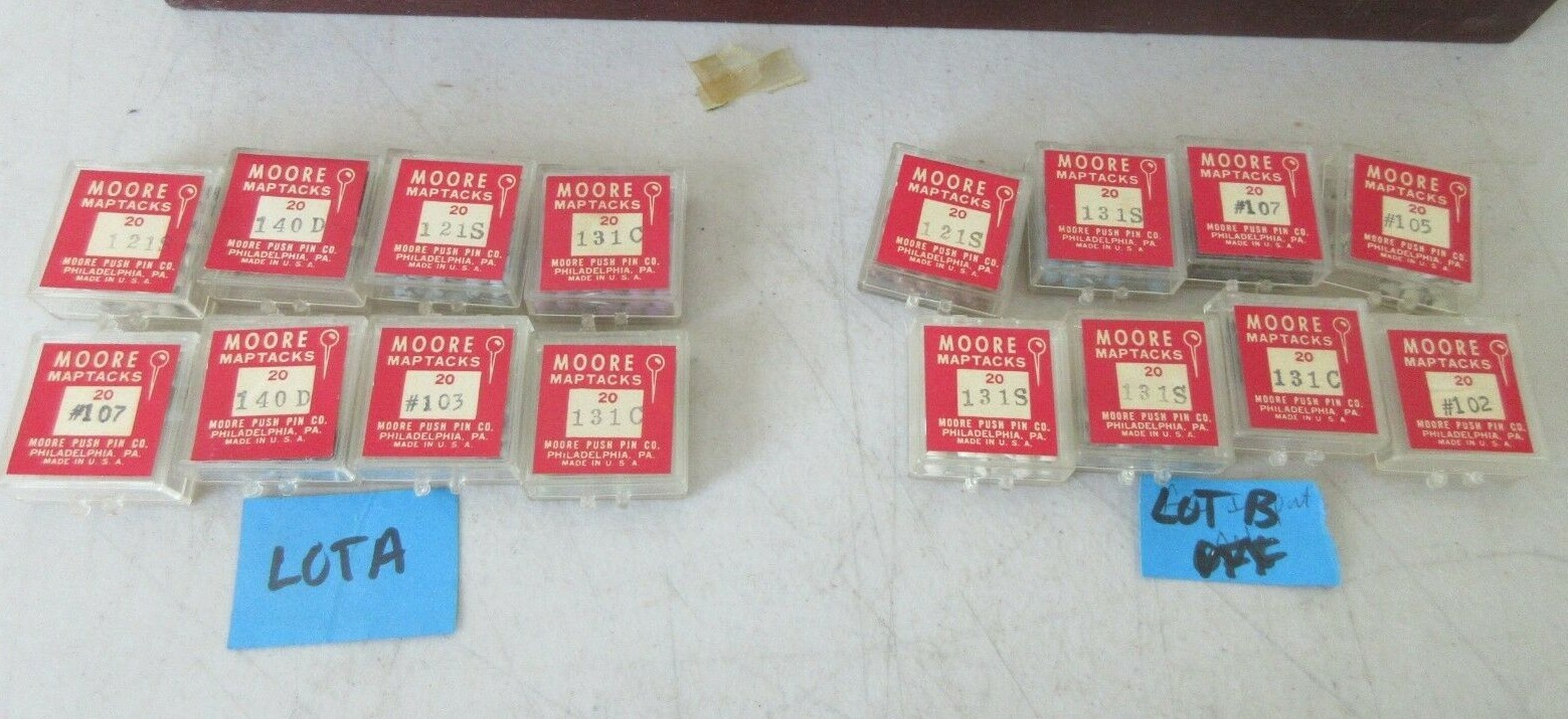 Lot of 8 MOORE MapTacks VTG Boxes Map Pin Tacks -- Choice of 2 lots | eBay