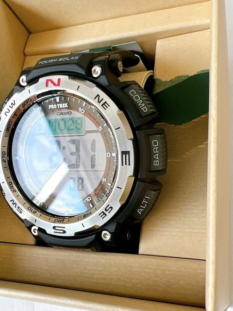 Casio PRO TREK 52mm Silver/Black Stainless Steel Case with Black Resin ...