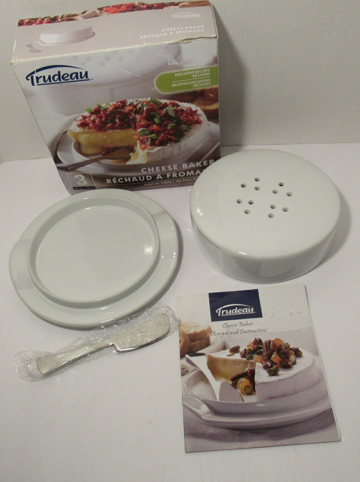 Cheese Baker by Trudeau, 3 Piece Set w/Recipes, Stoneware Lid & Plate ...