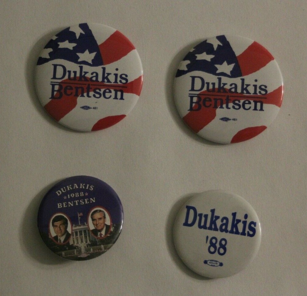 Dukakis Bentsen '88 1988 Campaign 4pc Lot Metal Button Pin Lapel Hat ...