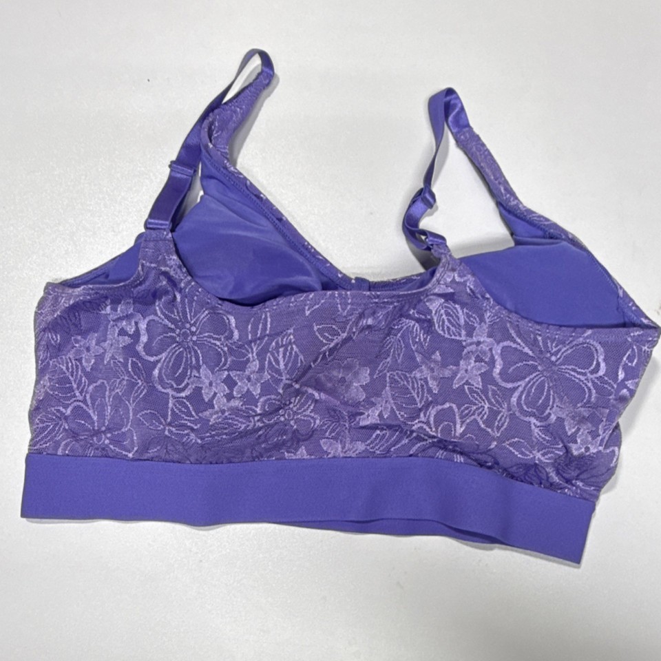 New Rhonda Shear Purple Floral Lace Wireless Bralette Plus Size 1X Bra ...