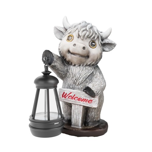 Highland Cow Statues with Solar Lights, Highland Cow Resin Figurine ...