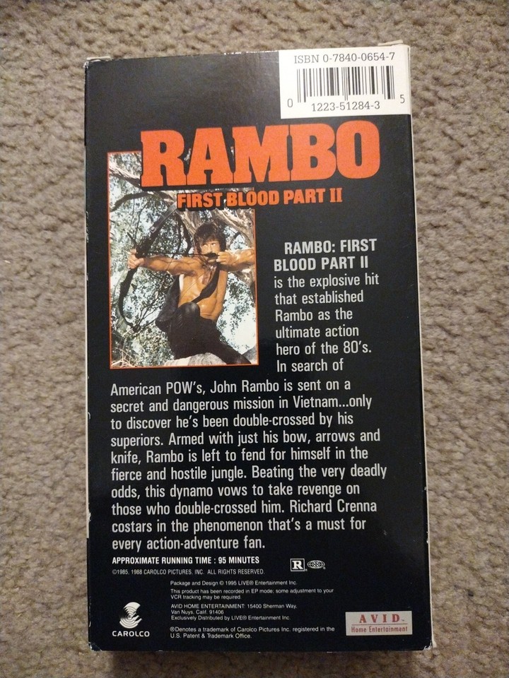 Rambo VHS First Blood Part 2 Movie 1985 Sylvester Stallone Vintage ...