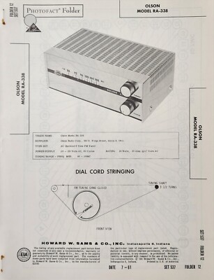 SAMS PHOTOFACT SERVICE MANUAL 537-12 OLSON RADIO TUNER MODEL RA-338 | eBay