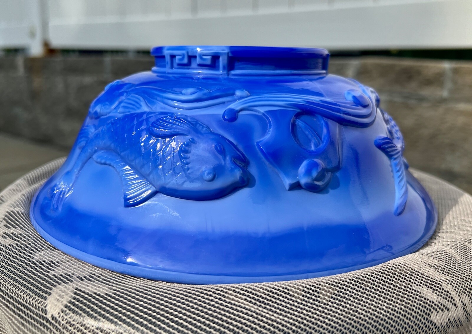 RARE Fenton**MARBLED PERIWINKLE BLUE ATLANTIS KOI FISH BOWL**1990's ...