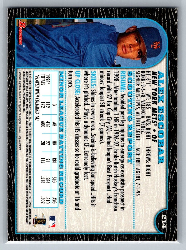 Alex Escobar 1999 Bowman BASEBALL #214 New York Mets RC | eBay