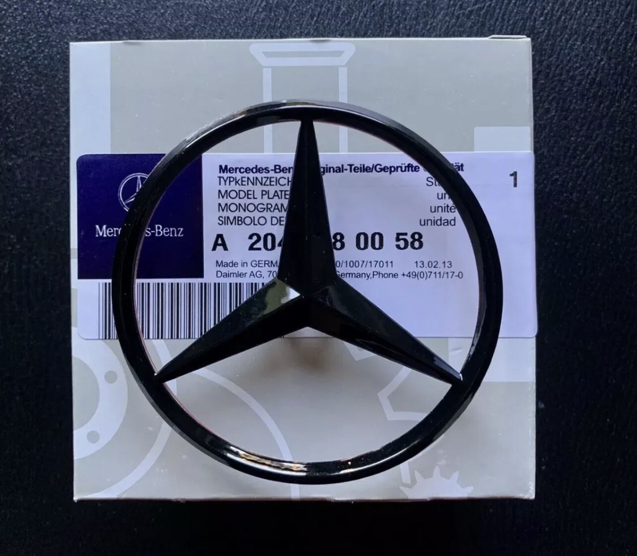 Mercedes C Class W204 2008-14 Rear Boot Lid Badge Star - Gloss Black ...