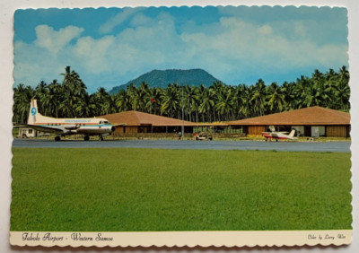 ca 1960s 4x6 Postcard Western Samoa Faleolo Airport Polynesian airliner ...