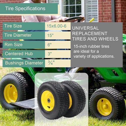 2 Pack 15x6.00-6 Lawn Mower Tires 15x6x6 4Ply Tubeless Garden Tractor ...