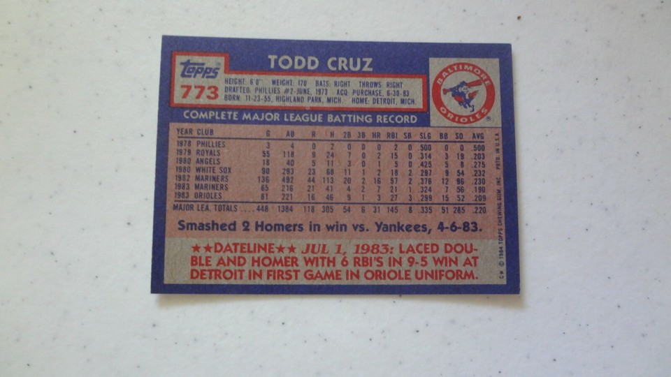 1984 TOPPS # 773 TODD CRUZ BASEBALL CARD | eBay