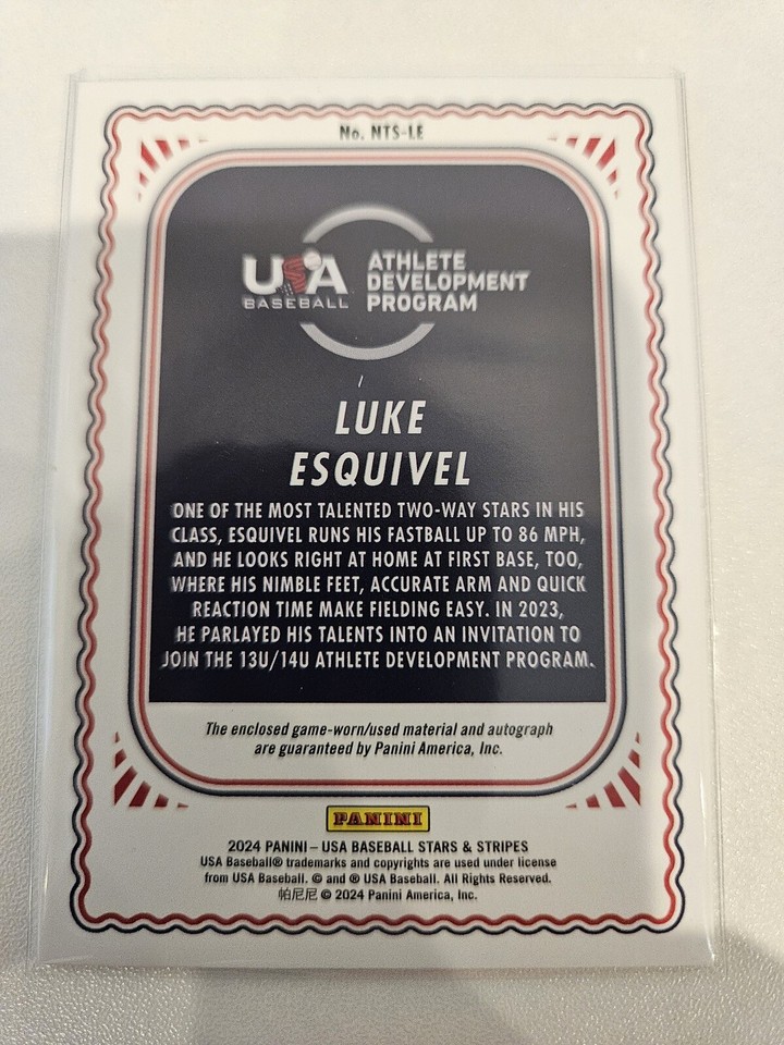 Luke Esquivel 2024 USA Stars And Stripes AUTOGRAPH SP BASEBALL # /199 ...