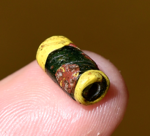 Ancient Dark Green Wound Bead Yellow End Stripes Cane Inserts Mali ...