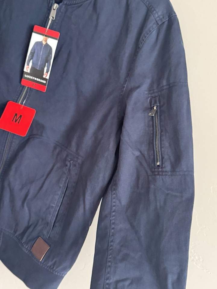 NEW Lucky Brand Garment-Dyed Full Zip Men's Bomber Jacket Blue, Green M ...