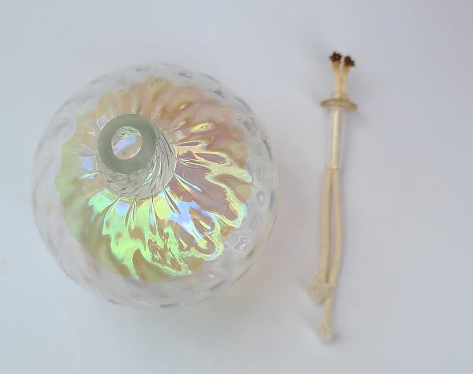 Vintage Hand Blown Globe Oil Lamp Iridescent Clear Glass with Cotton ...