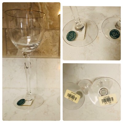 Lot of 2 - BRAND NEW Vintage LENOX Crystal UNITY Gold Trim Wine Glass 7 ...